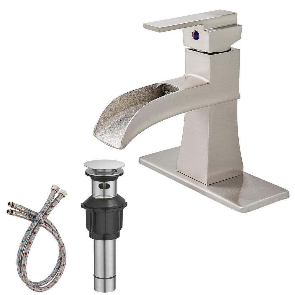 HOMEMYSTIQUE Single Handle Waterfall Spout Bathroom Sink Faucet with ...