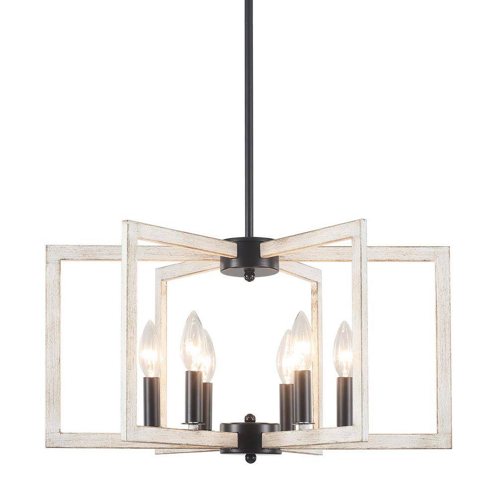 LWYTJO 6-Light Black and Antique Distressed Beige Modern Chandelier ...
