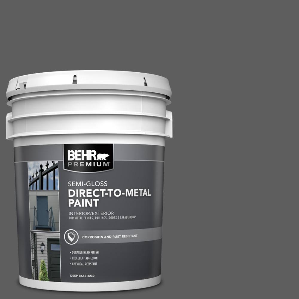 BEHR PREMIUM 5 gal. #N520-6 Asphalt Gray Semi-Gloss Direct to Metal ...
