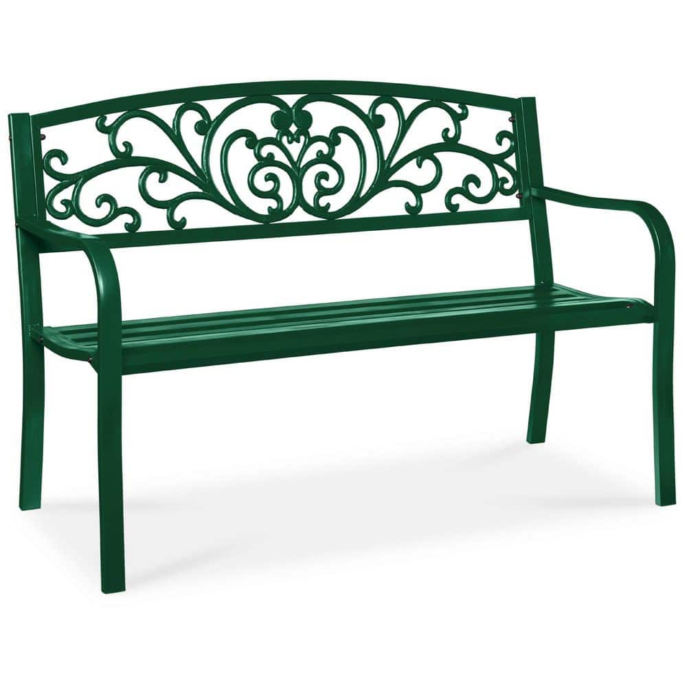 Best Choice Products 3-Person Dark Green Metal Outdoor Bench SKY9043 ...