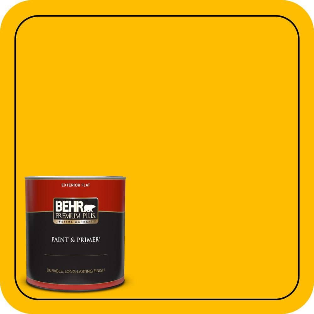 BEHR PREMIUM PLUS 1 qt. #340B-7 Empire Yellow Flat Exterior Paint ...