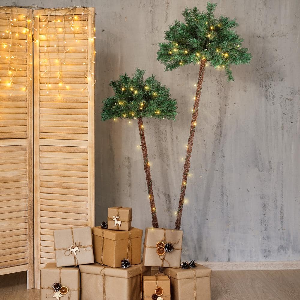 Oumilen 6 ft. Artificial Lighted Palm Tree Pre-Lit Christmas Tree ...