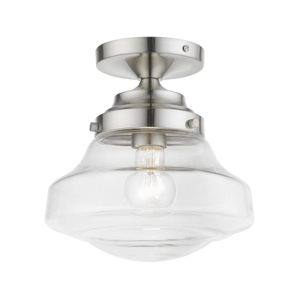 Livex Lighting Avondale 9 in. 1-Light Brushed Nickel Semi-Flush Mount ...