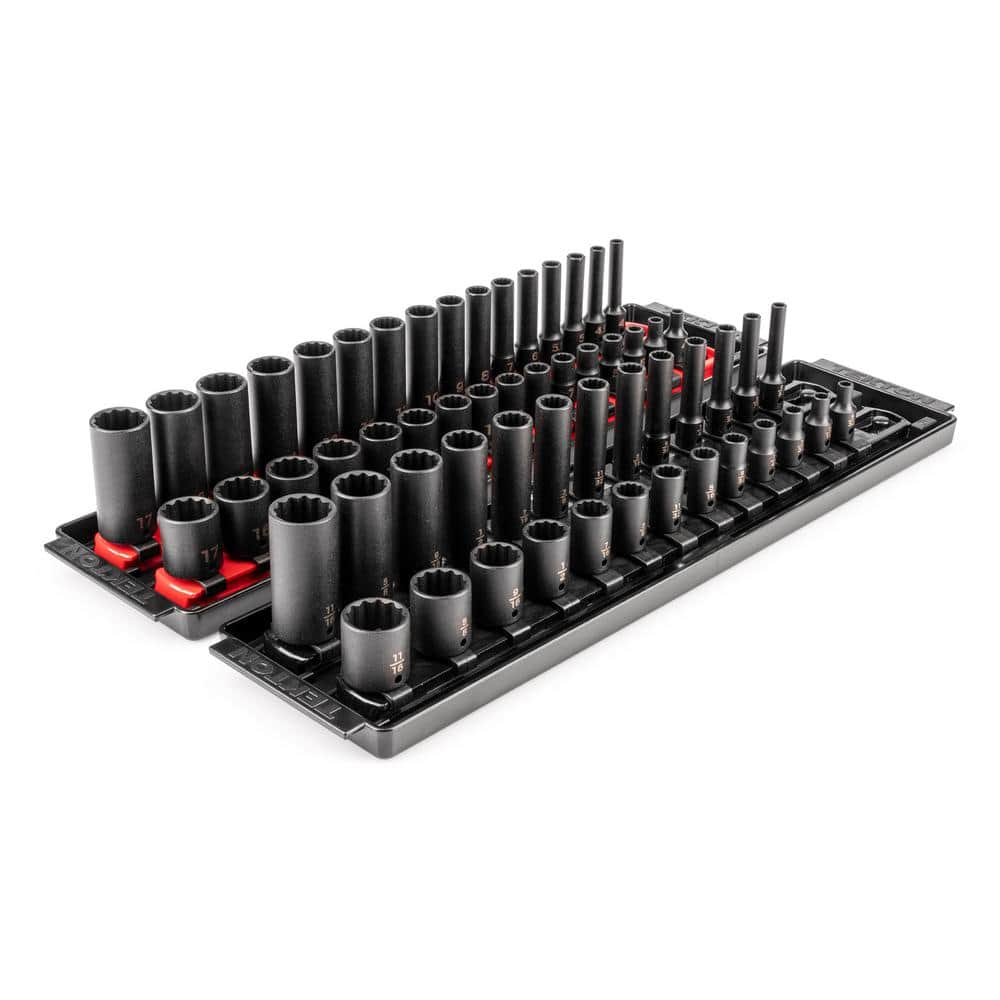 TEKTON 1/4 in. Drive 12-Point Impact Socket Set with Rails and Trays ...