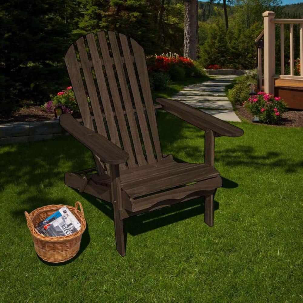 Benjara Geli Weathered Gray Outdoor Adirondack Chair with Slatted Back ...