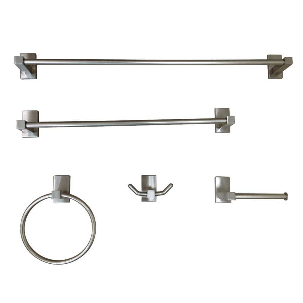 Kingston Brass Modern 5-Piece Bath Hardware Set in Brushed Nickel ...
