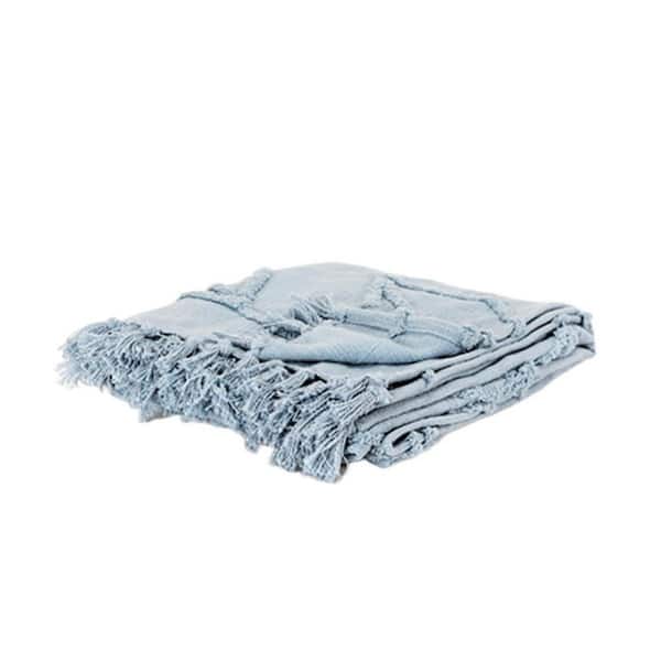 HomeRoots Light Blue Floral Cotton Throw Blanket 2000518837 - The Home ...