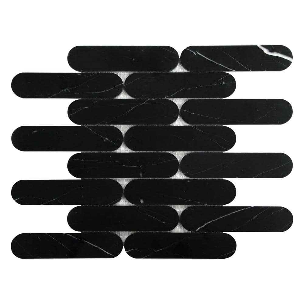 sunwings Oval Interlocking Mosaic Backsplash 12x11.5In. Honed Black ...
