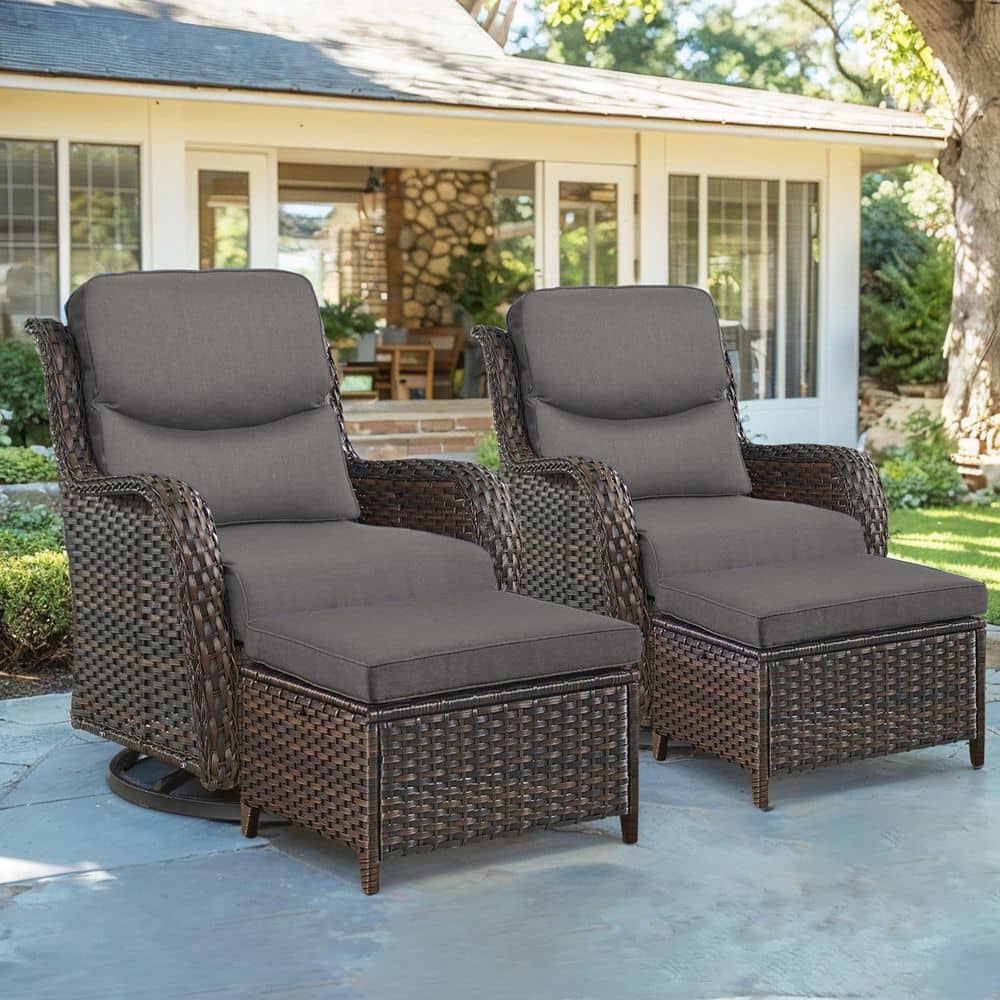 Opohoro Crescent Brown Wicker Outdoor Rocking Chair Set with 5 in ...