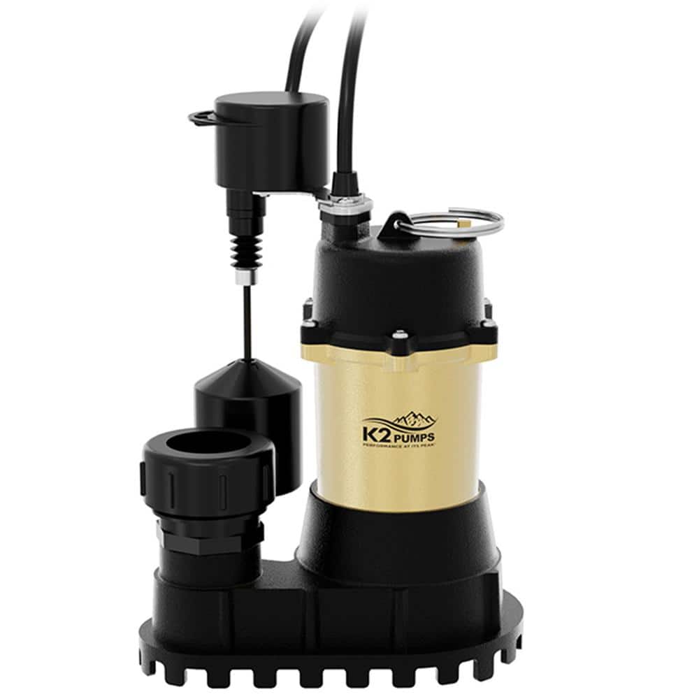 K2 1/3 HP Heavy-Duty Cast Iron Sump Pump with Vertical Switch ...
