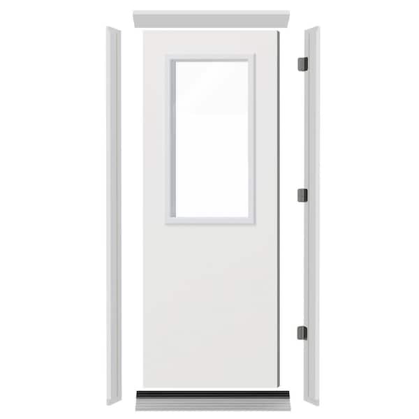 TENONER 30 in. x 80 in. Half-Lite Clear Glass Primed Wood Front Door ...
