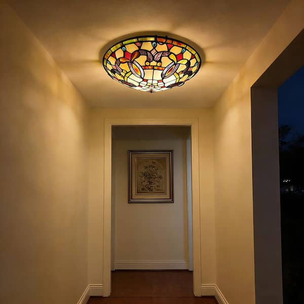 VINPLUS 12 in. Dome White Brushed 2-Light Flush Mount with Brown ...