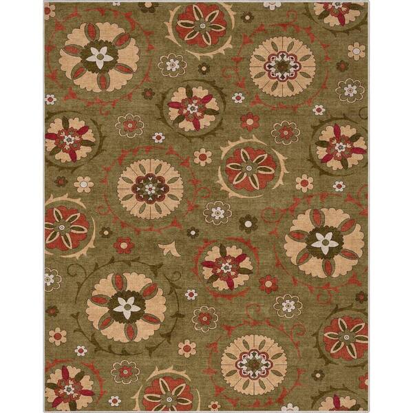 Well Woven Green 7 ft. 10 in. x 9 ft. 10 in. Flat-Weave Kings Court ...