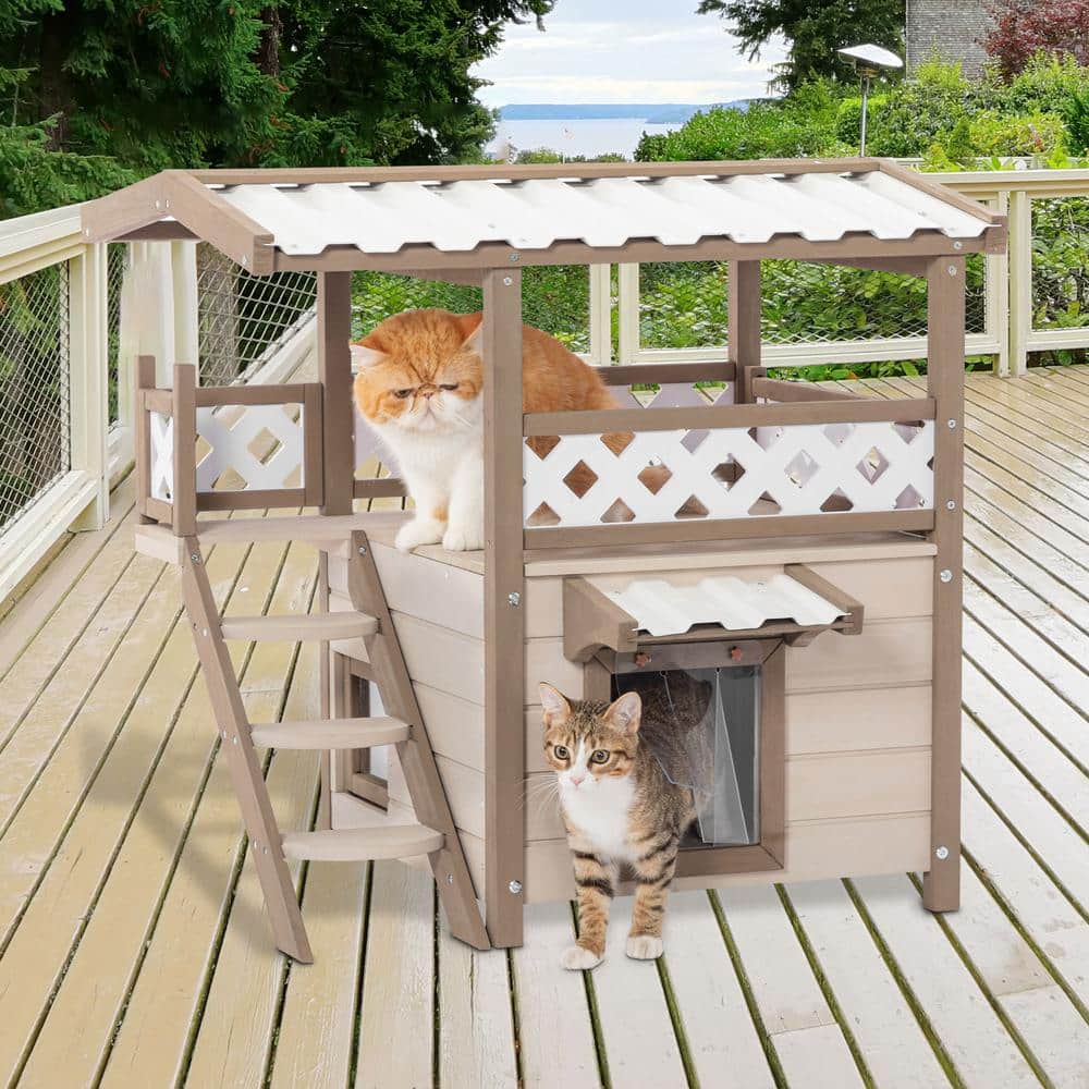GOGEXX 31in. Lx23in. Wx29in. H Cat House Pet Houses With PVC Roof ...