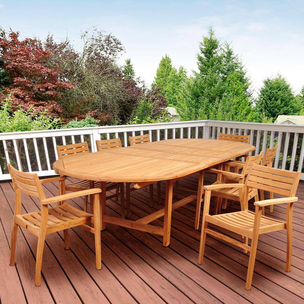 Amazonia Carter 9-Piece Teak Double Extendable Oval Patio Dining Set SC ...