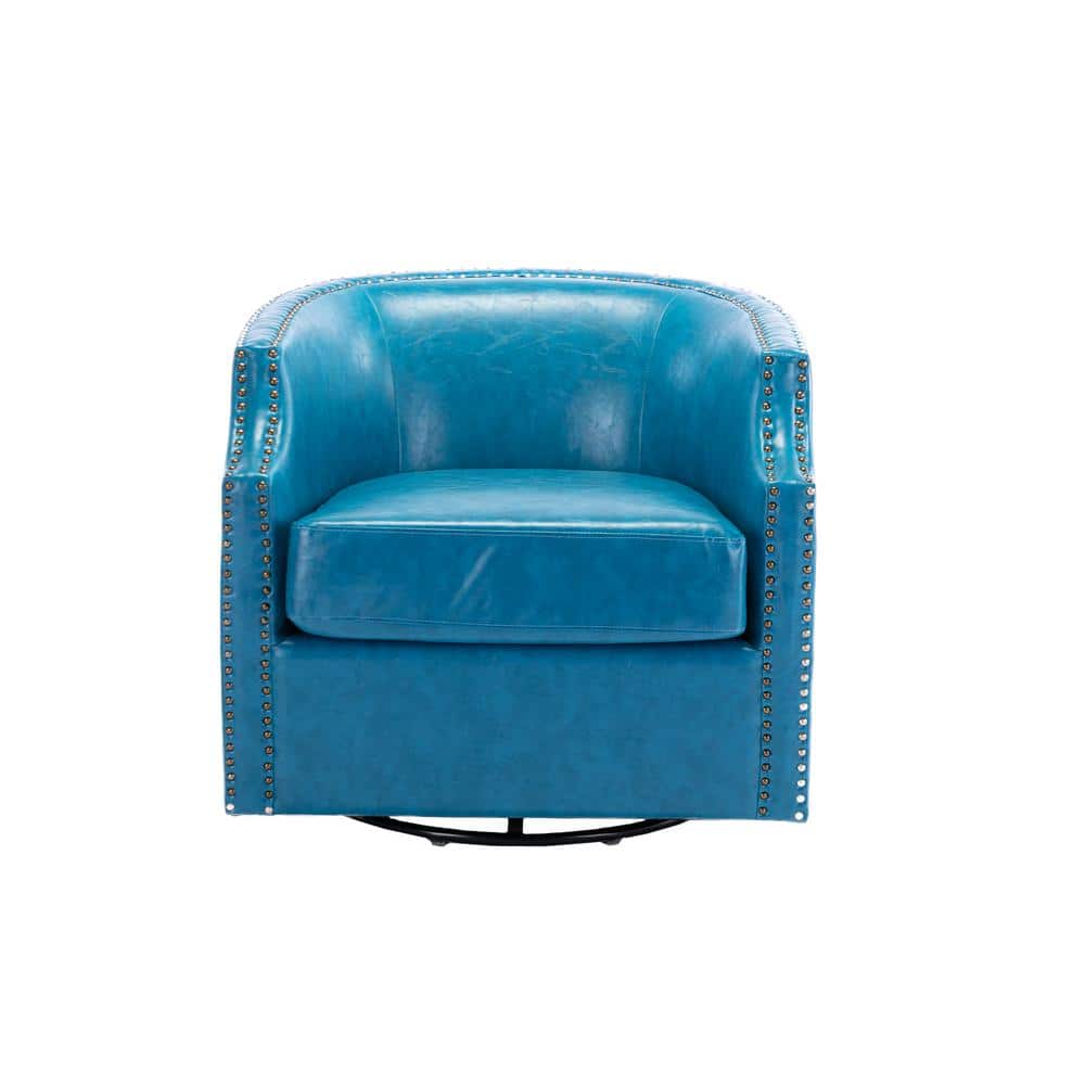 KINWELL Blue 30 in. Wide Faux Leather Swivel Rocking Armchair BSC-HF01 ...