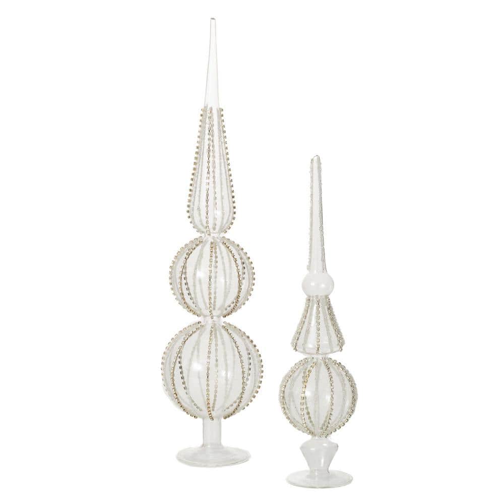 SULLIVANS 22 in. and 16 in. Hand-Beaded Clear Glass Finial Set of 2 ...