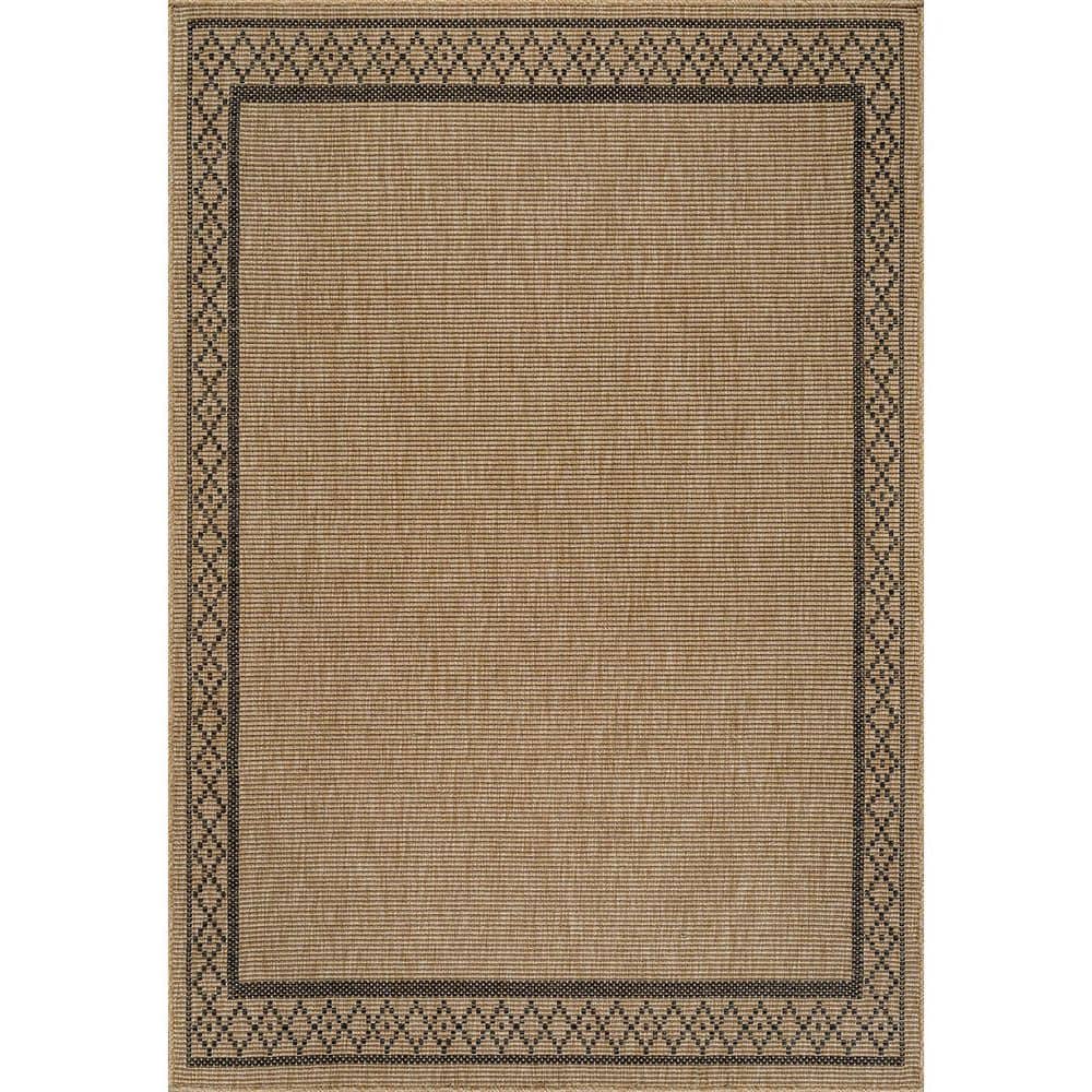 Beverly Rug Haven 9 ft. x 12 ft. Natural Border Diamond Washable Easy ...