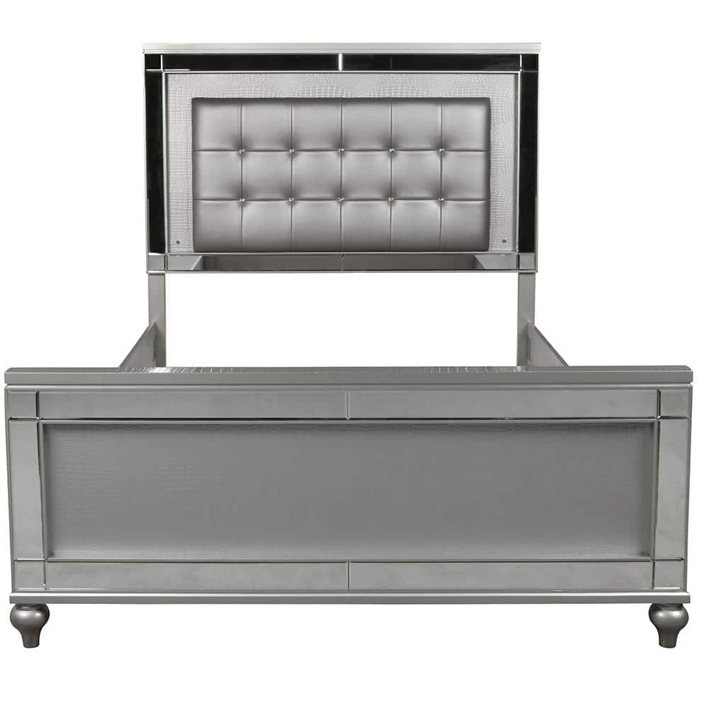 NEW CLASSIC HOME FURNISHINGS Valentino Silver King/Queen Bed Frame Side ...