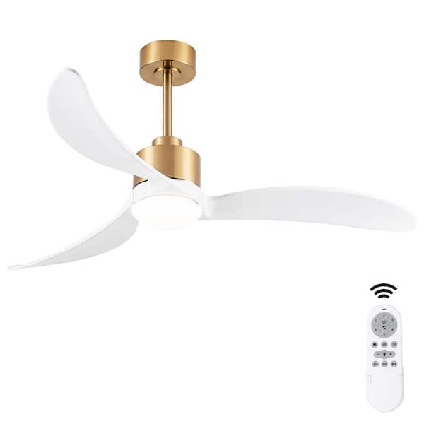 PUDO 52 in. Integrated LED Gold White Indoor Ceiling Fan Light with ...