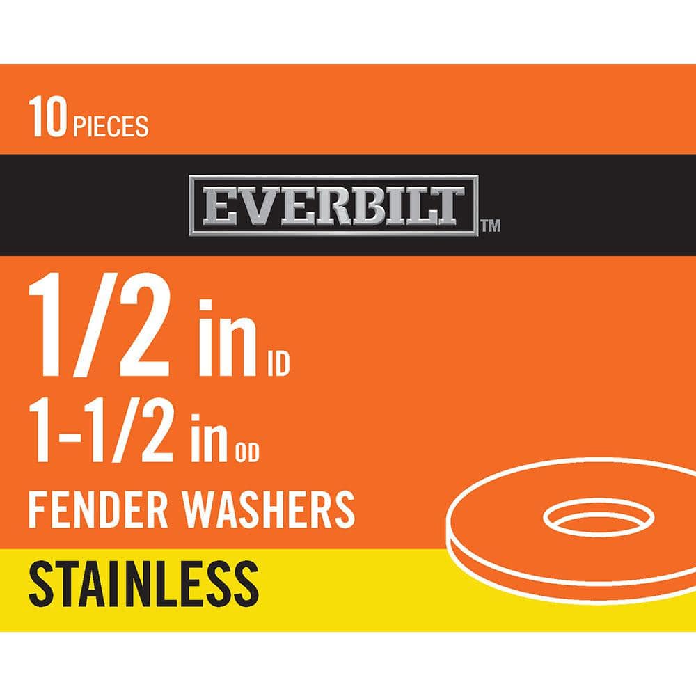 Everbilt 1/2 in. x 1-1/2 in. Stainless Fender Washer (10-Pack) 823982 ...