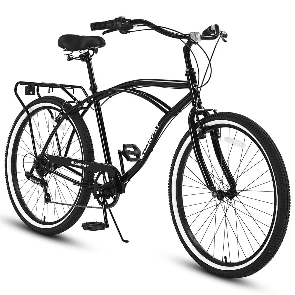 Kahomvis 26 in. 7-Speed Steel Adult Beach Cruiser Bike in Black ECAR ...