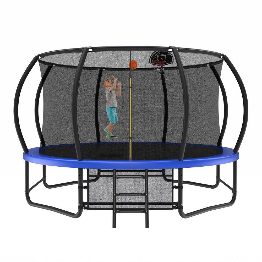 Huluwat Black 14 ft. Deluxe Recreational Trampoline with Enclosure Net ...