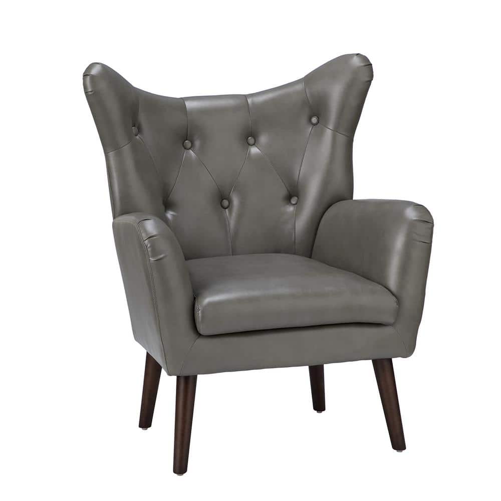 JAYDEN CREATION Gerald Grey Vegan Leather Armchair with Flared Arms ...