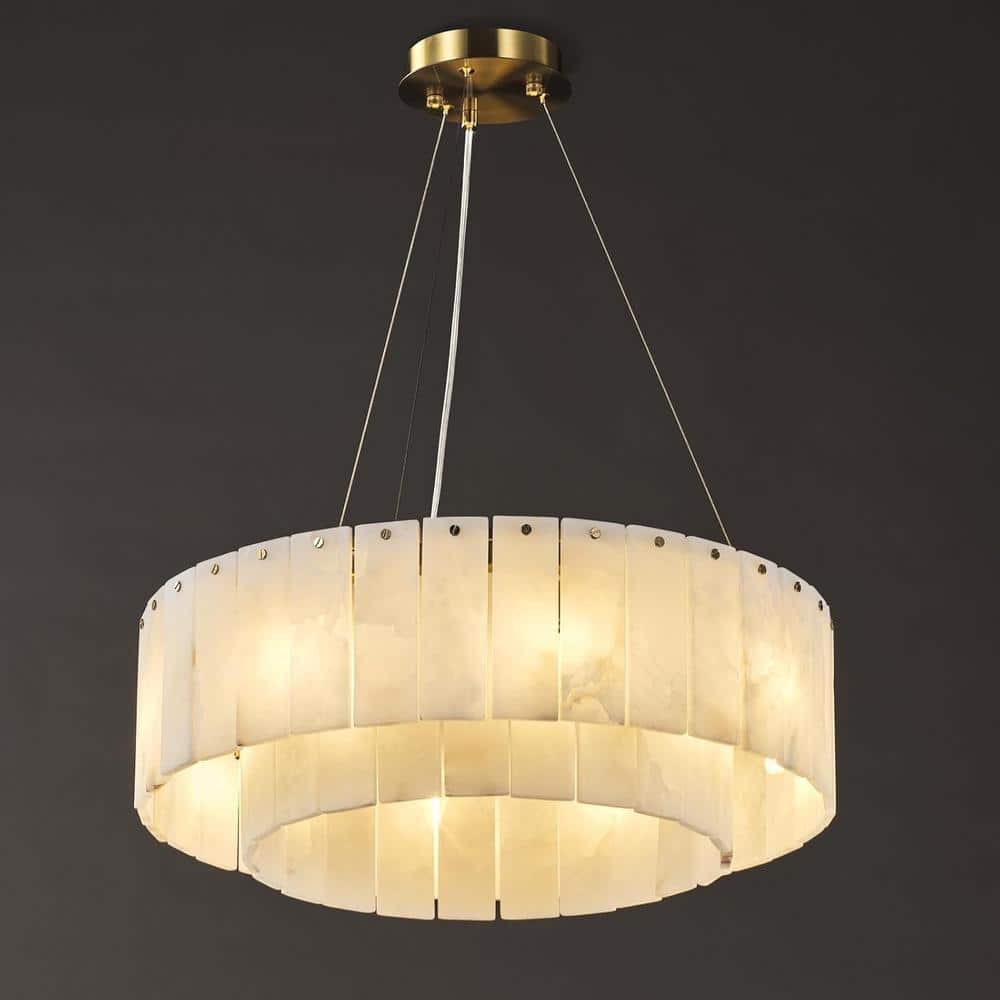 YUYI 8-Light White Alabaster Chandelier, Modern Round Chandelier for ...