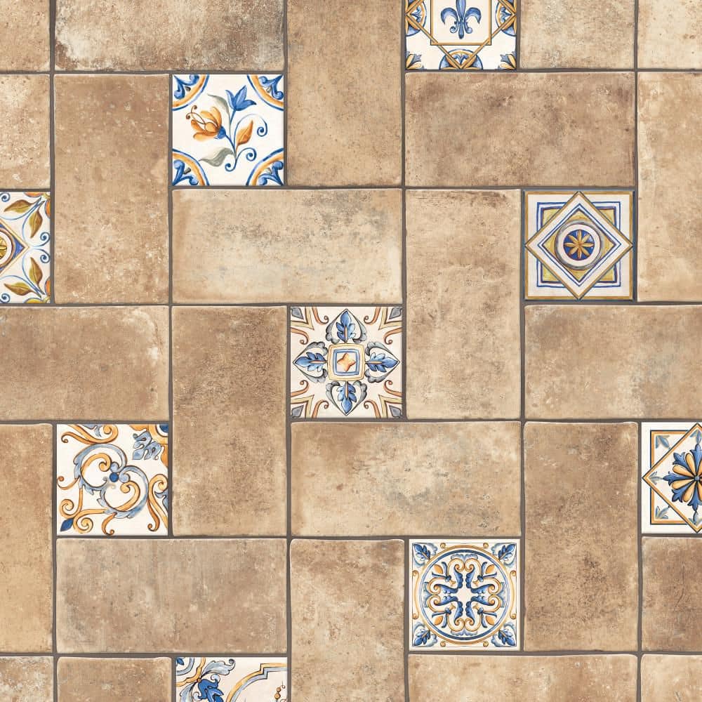 Merola Tile Toscana Spirale San Gimigniano with Giotto Deco 16 in. x 24 ...