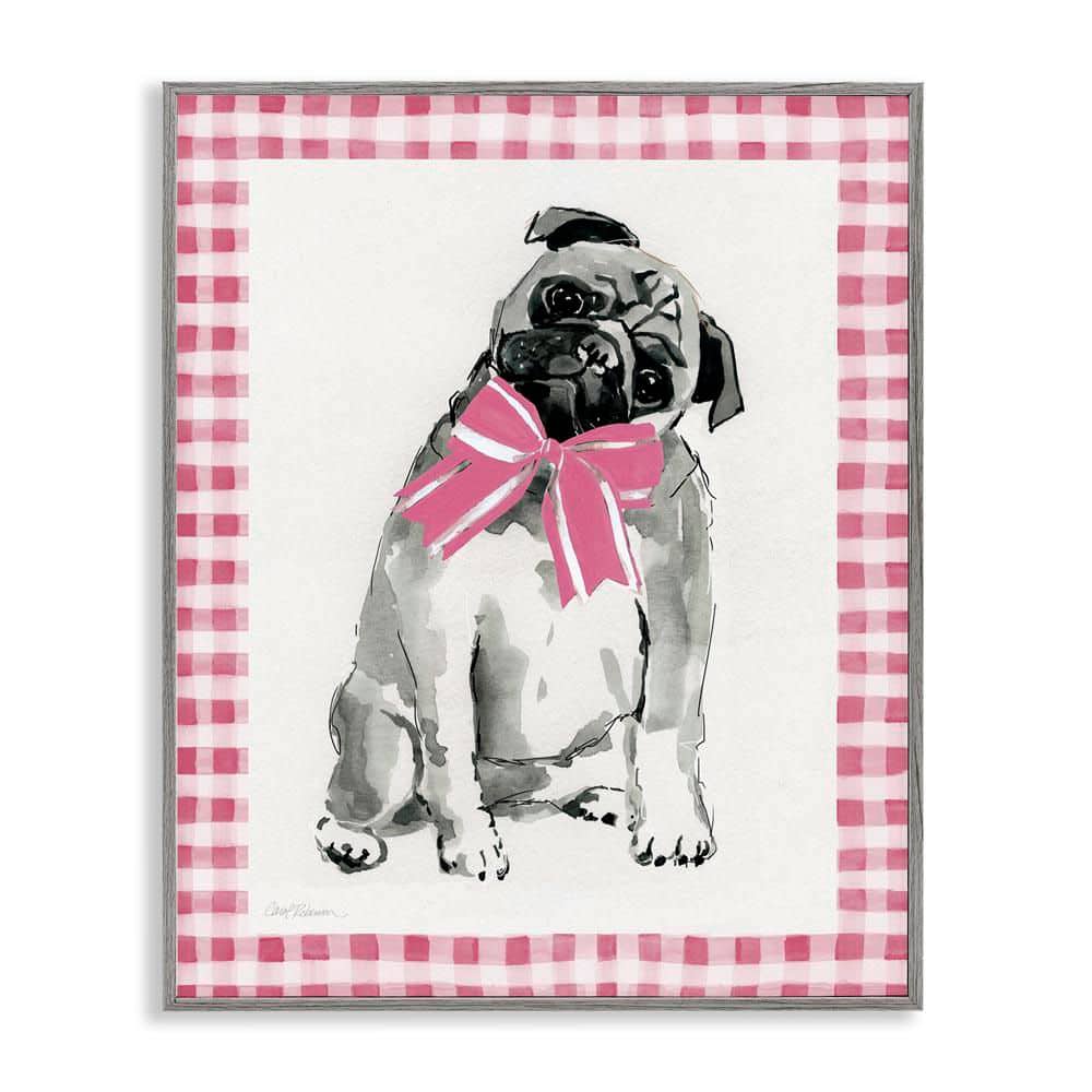 Stupell Industries Pug with Plaid Border by Carol Robinson Gray Framed ...