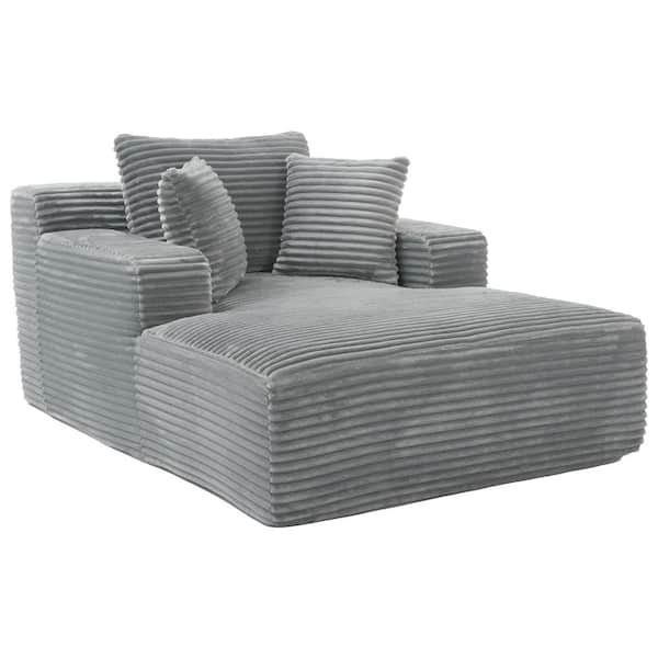 anpport Luxury Collection Gray Corduroy Polyester Square Arm Chaise ...