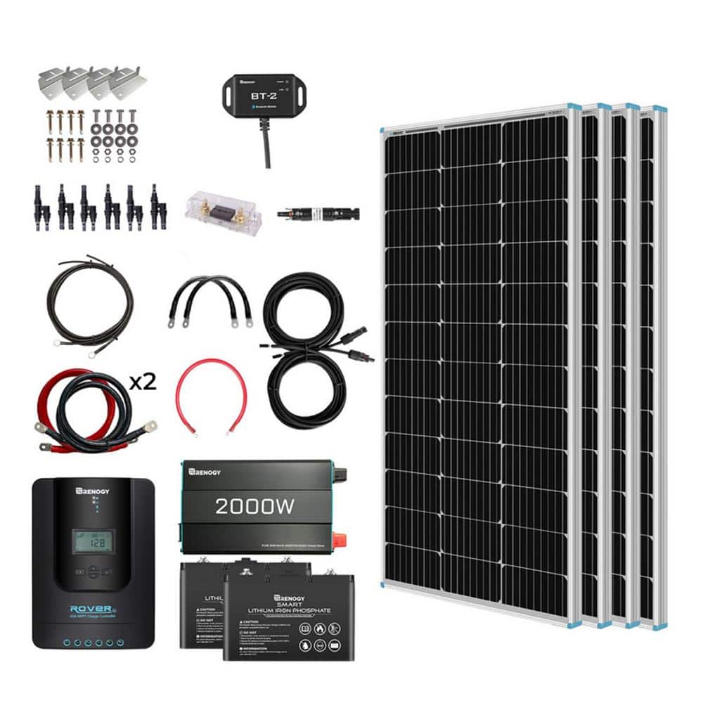 Renogy 400-Watt Solar Panel Kit 12 Volt with Two 100Ah Deep-Cycle AGM ...