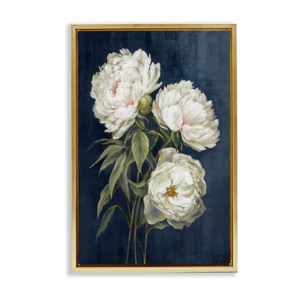 Stupell Industries White Blossoms on Blue by Alex Black Gold Floater ...