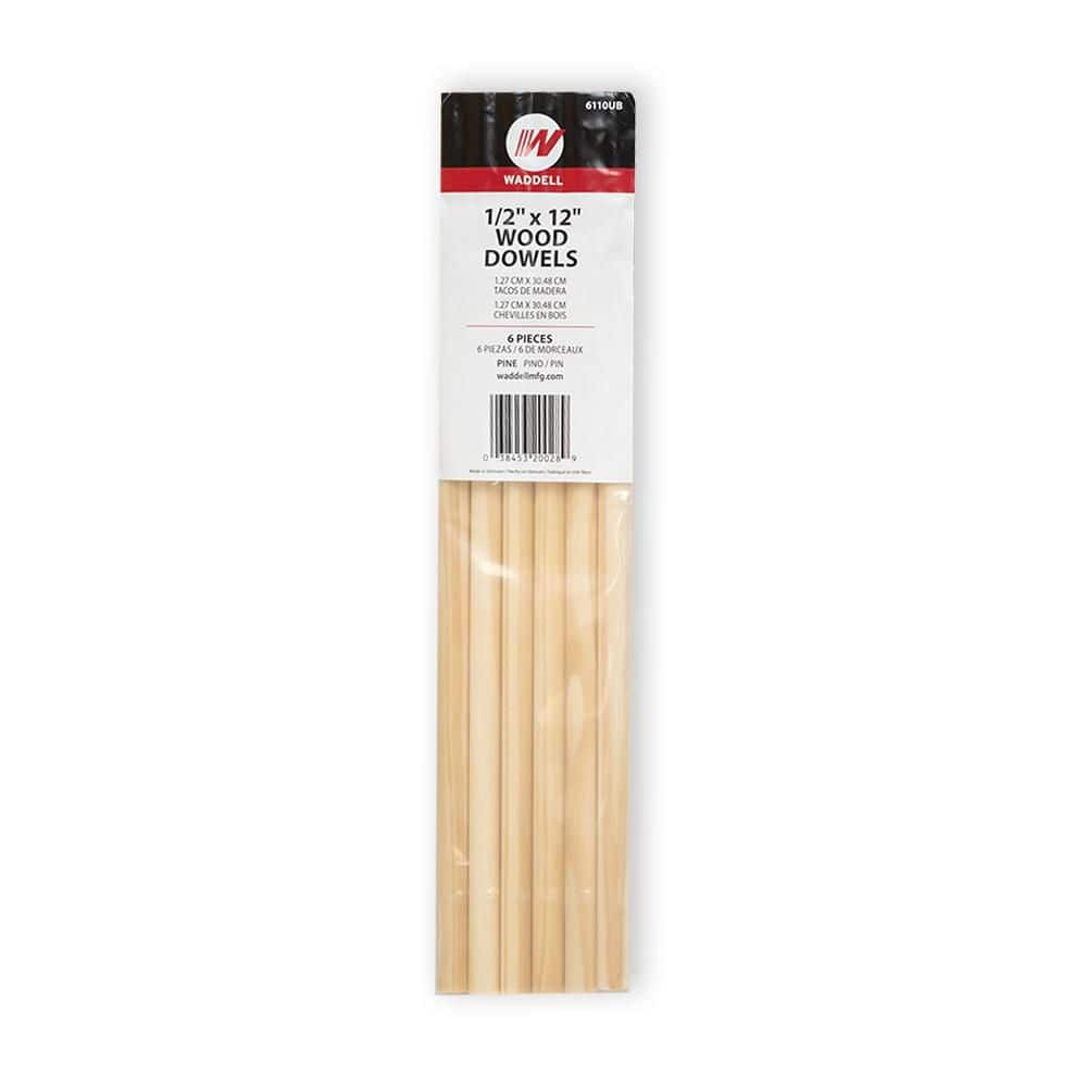 Waddell 0.5 in. x 12 in. Pine Round Dowels, Pack of 6-Sanded, Paintable ...