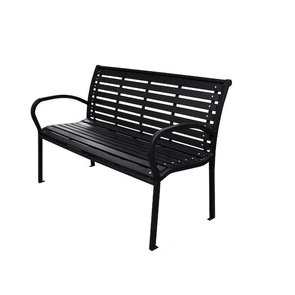 49 in. Black Rectangle Metal Bench with Backrest N707P127W - The Home Depot