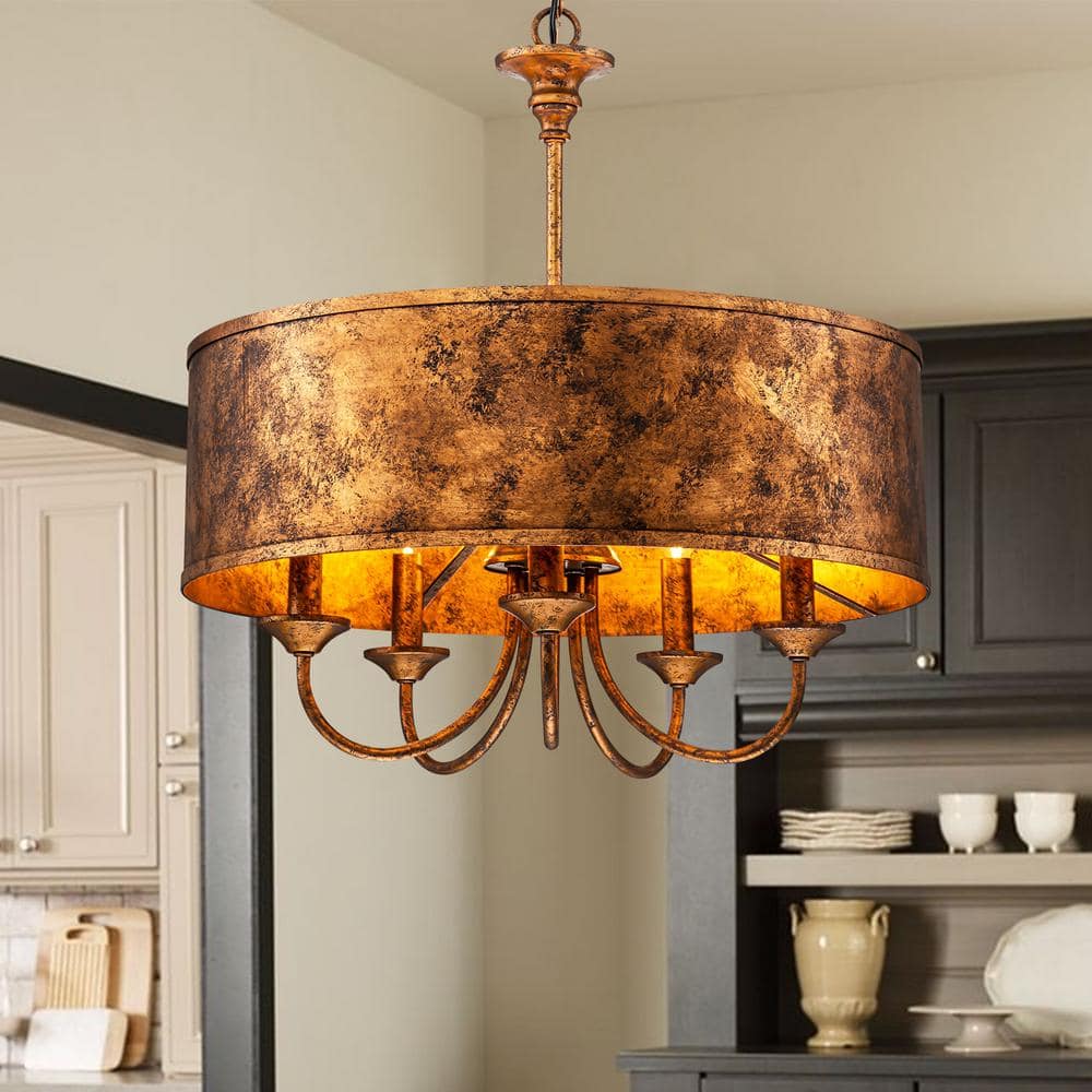 Rennnsan Ivan 5-Light Farmhouse Candle Style Rust lron Drum Chandelier ...