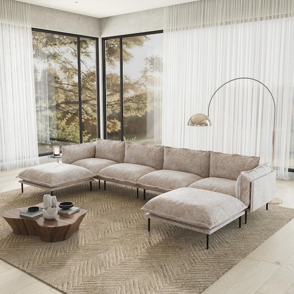 Magic Home Modern 147 in. 6-Piece Tapered Arm Velvet Modular Sectional ...
