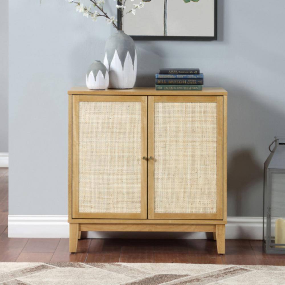 Clihome Natural 32 in. H Accent Cabinet Rattan Buffet Cabinet Storage ...