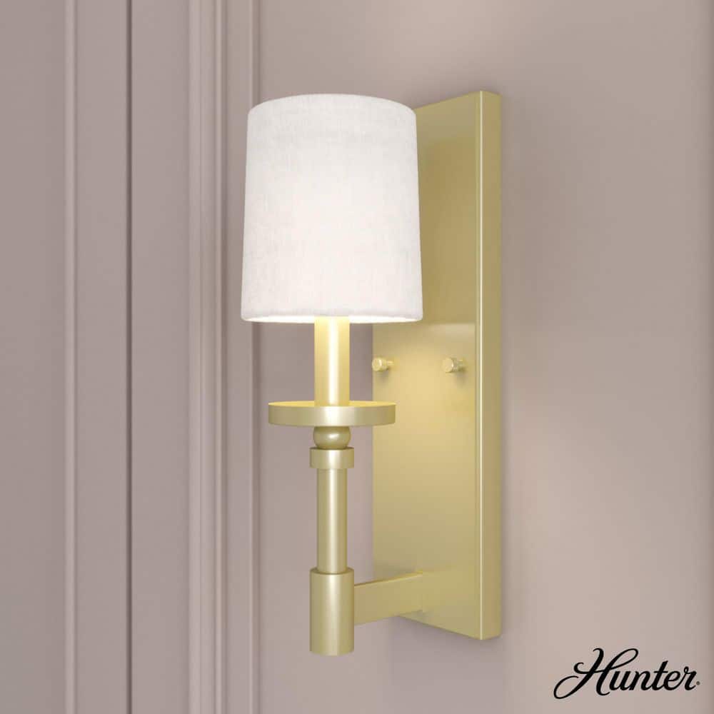 Hunter Briargrove 1-Light Painted Modern Brass Wall Sconce with Fabric ...
