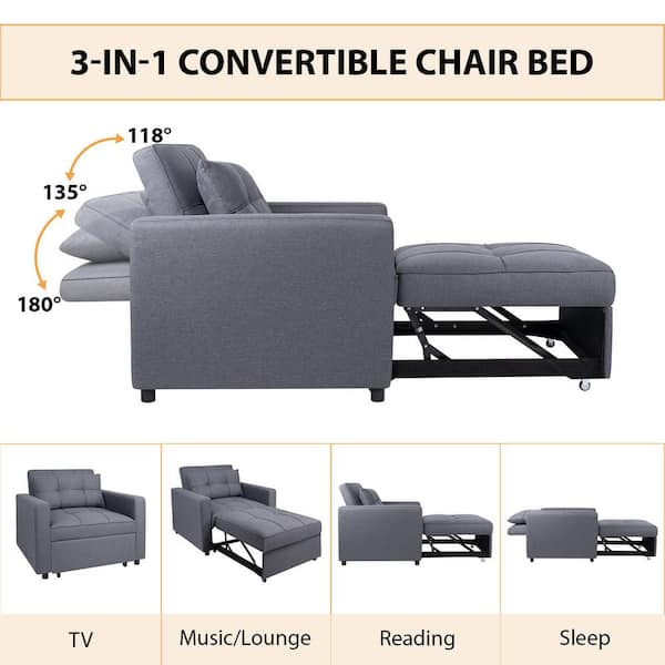 HOMESTOCK 3-in-1 Convertible Chair Bed, 39 in. W. Pull Out Folding ...