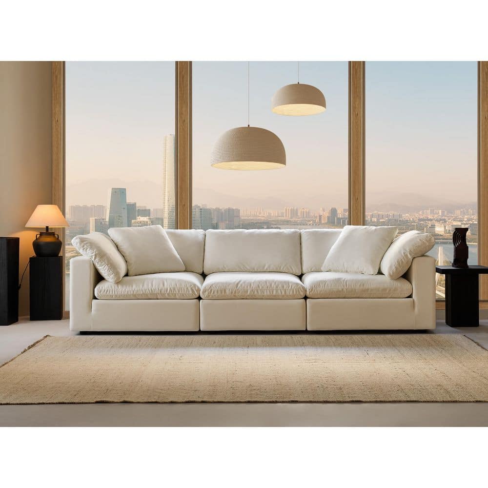 Lesly Modern 122 in. Wide Square Arm Linen Fabric Rectangle Sectional ...