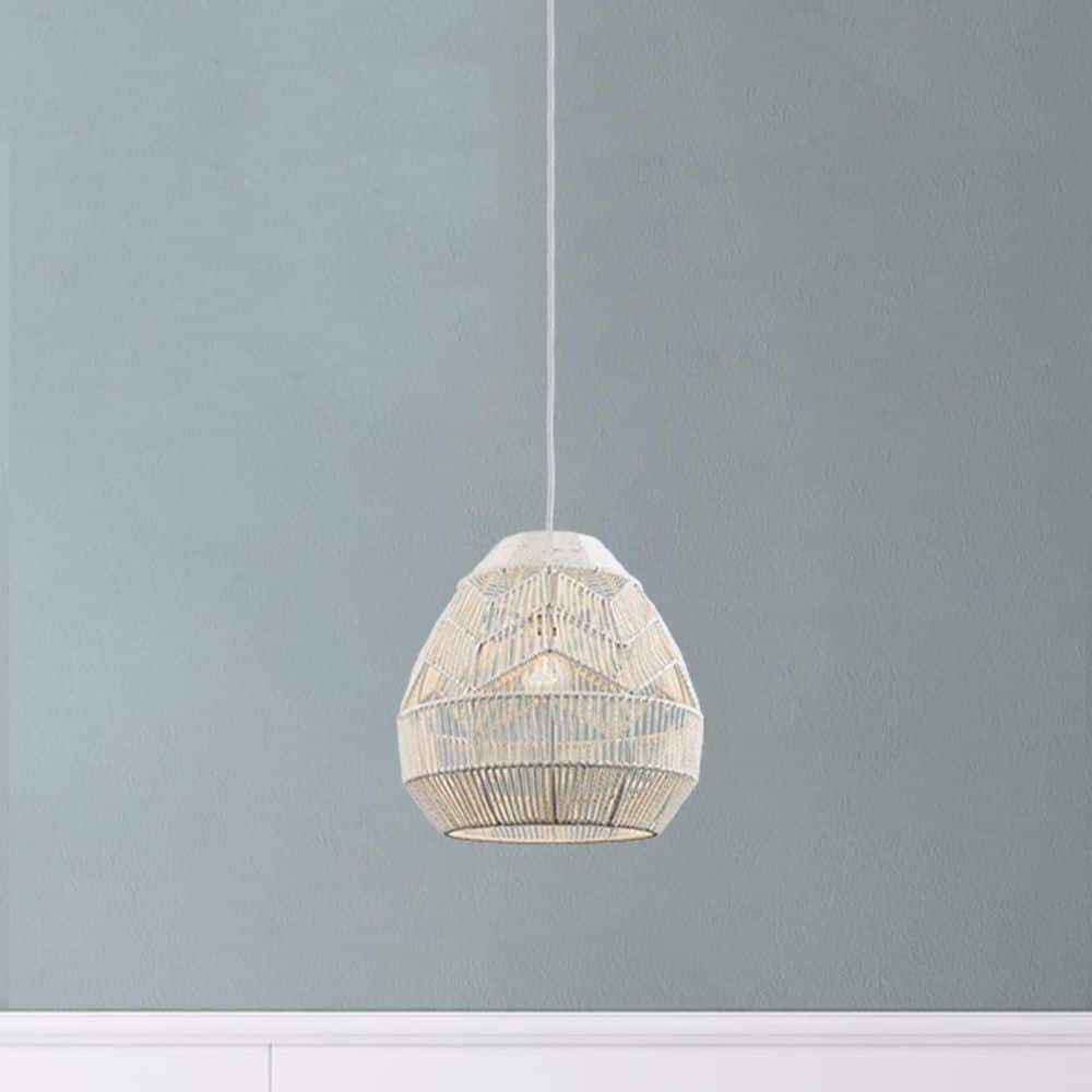 Bel Air Lighting 1-Light White Rope Basket Pendant Light Fixture with ...