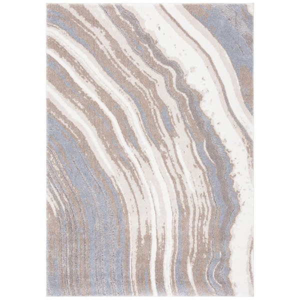 SAFAVIEH Cyrus Shag 3 ft. x 5 ft. Ivory/Gray Striped Wavy Area Rug ...