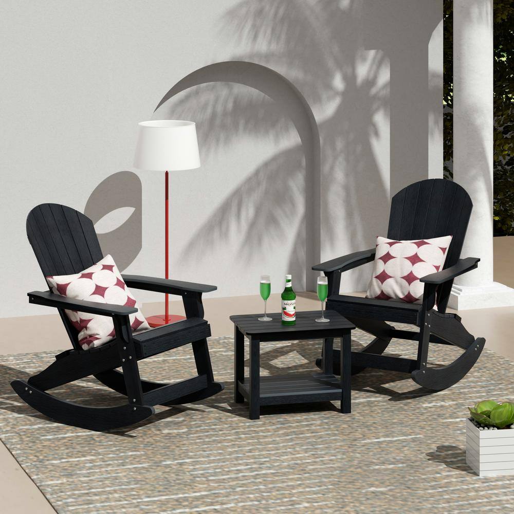 WESTIN OUTDOOR Vineyard Black Outdoor Patio HDPE Plastic Rocking Chair ...