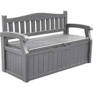 80 Gal. Grey Resin Outdoor Storage Bench Lockable for Patio Furniture ...