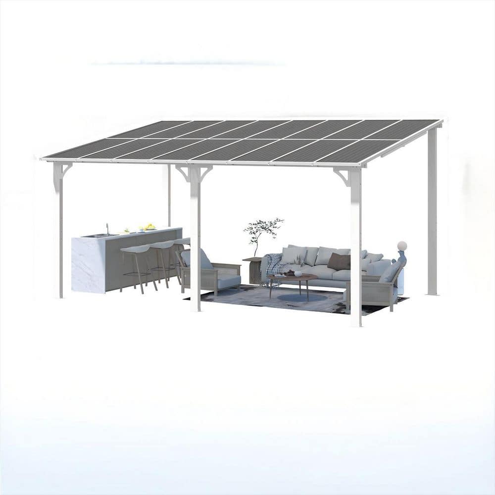 Clihome 16 ft. x 10 ft. White Aluminum Sloped Hardtop Pergola with UV ...