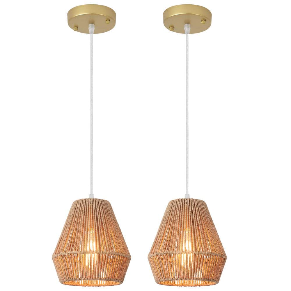 ZJVAIVE 2-Light Gold Metal Hanging Pendant Light Chandelier with Paper ...