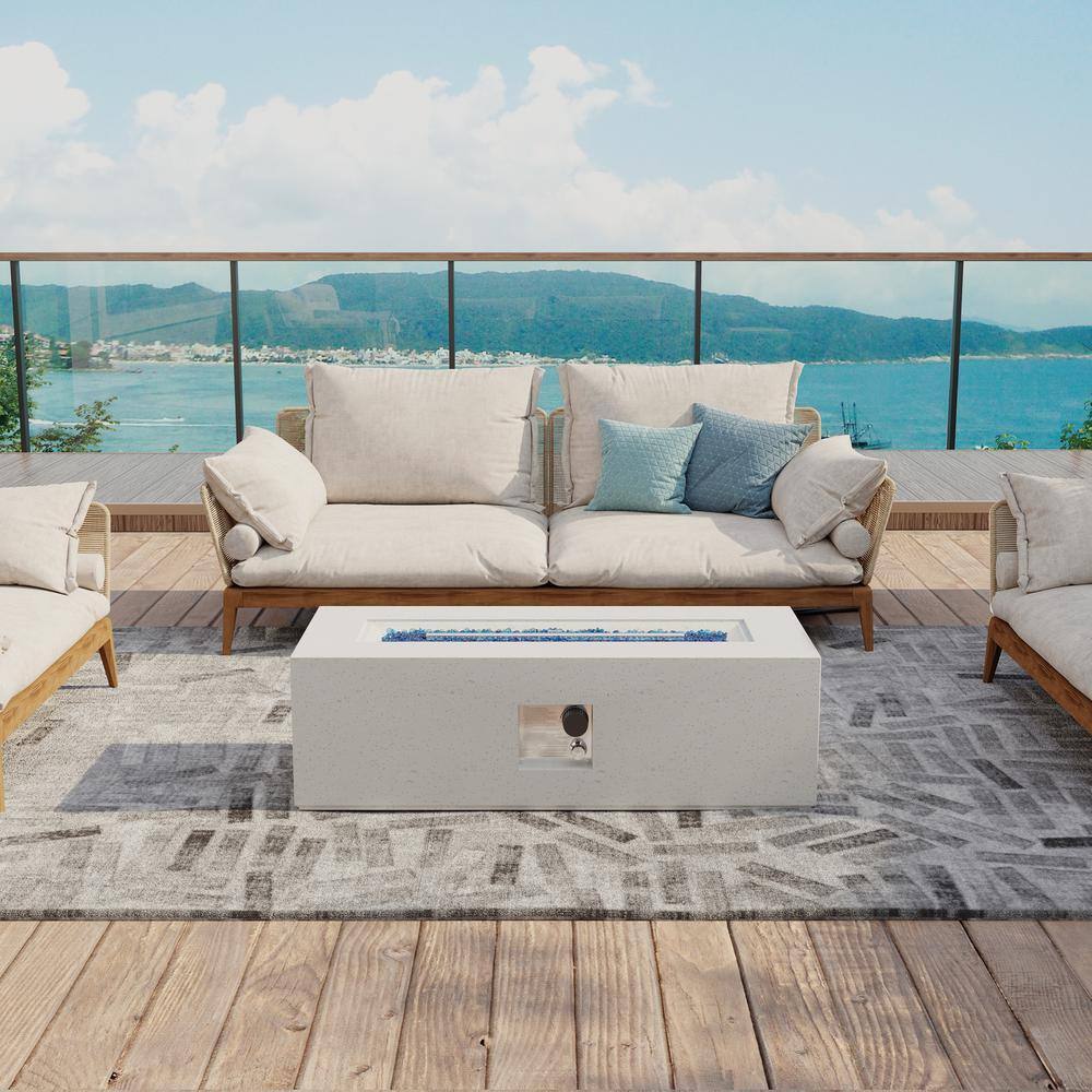 UPHA 42 in. 50000 BTU Outdoor Rectangular Off-White Terrazzo Fire Pit ...
