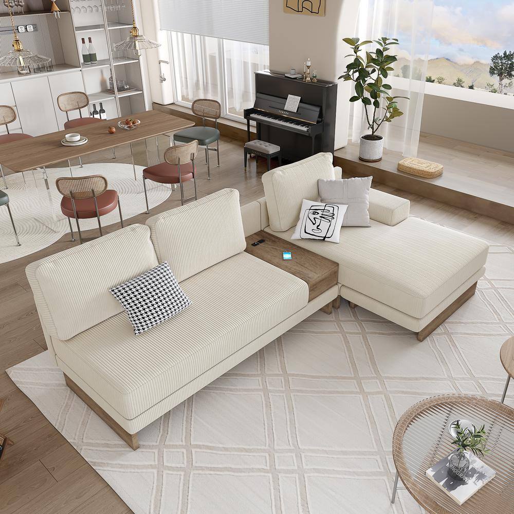 Harper & Bright Designs 114 in. Square Arm Corduroy Fabric L-shaped ...